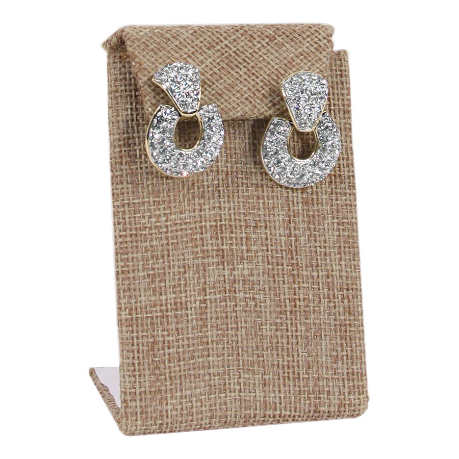 2 3/8" x 1 1/2" x 3 3/8" Burlap Linen Earring and Necklace Display Stand