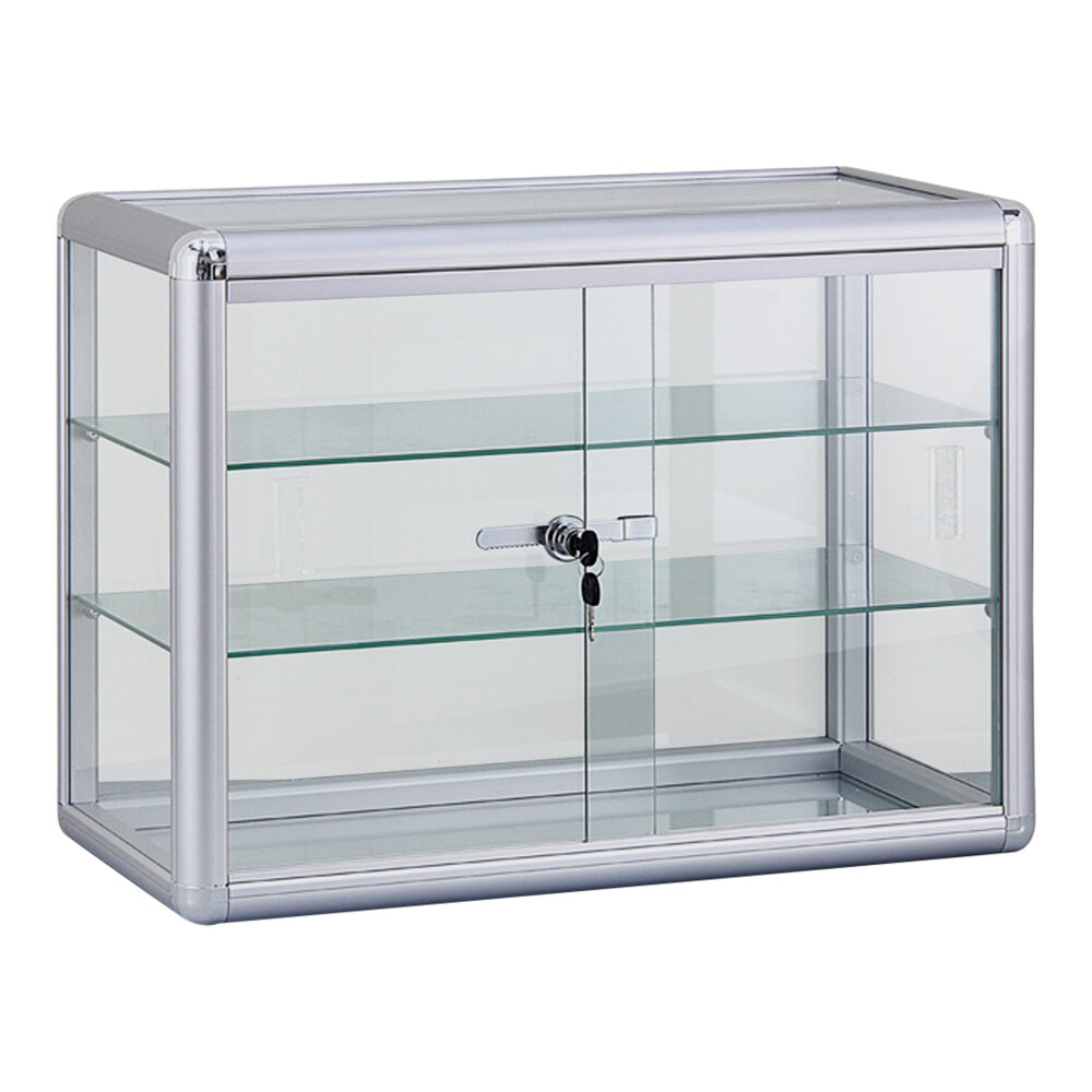 24" x 12" x 18" Glass 2-Shelf Locking Countertop Display Case with ...