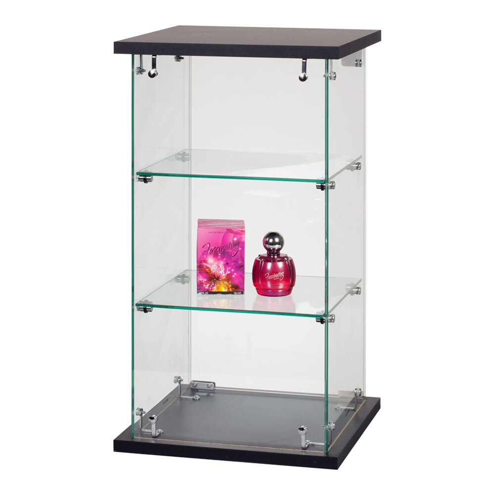 13" x 13" x 24" Square Frameless Glass 2-Shelf Display Showcase with ...