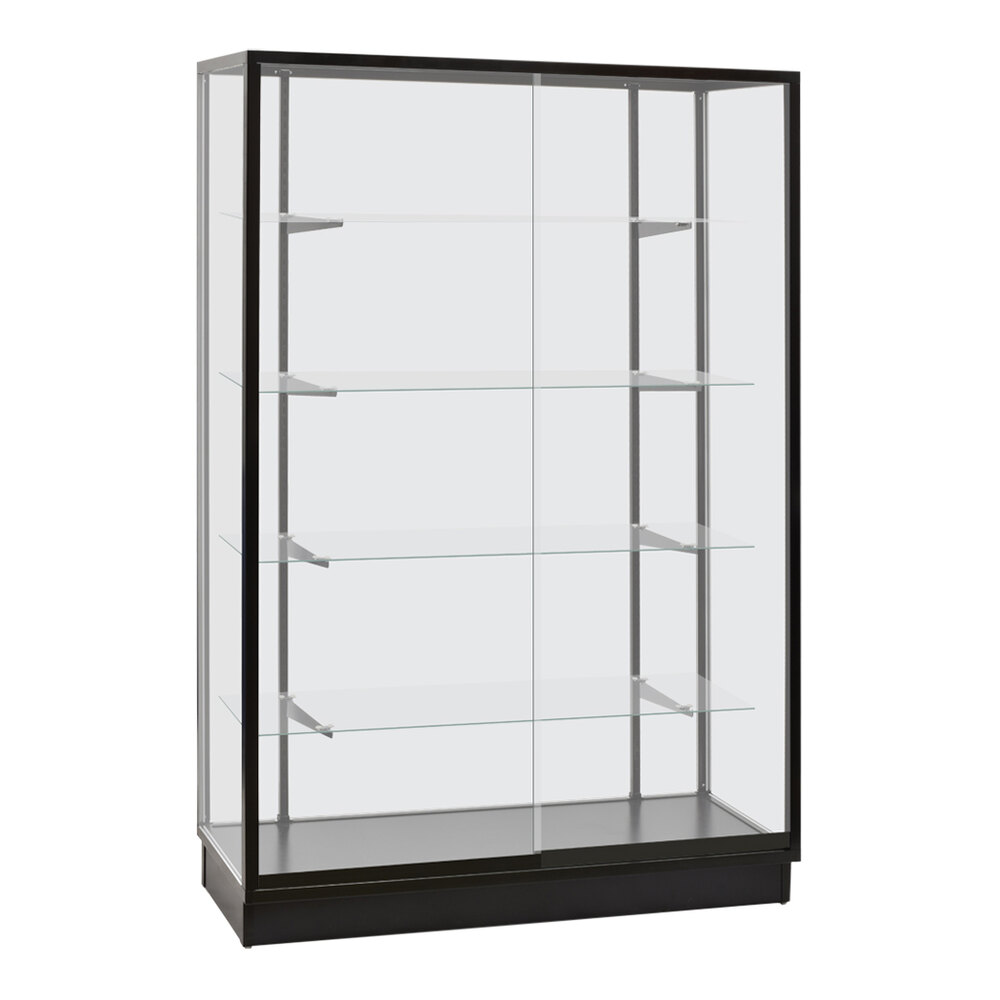 36" x 20" x 72" Glass 4-Shelf Display Showcase with Black Aluminum ...