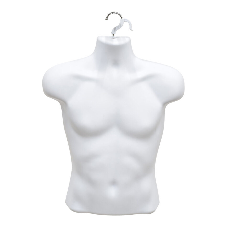 White Plastic Male Upper Torso Half Form Mannequin with Hanging Hook