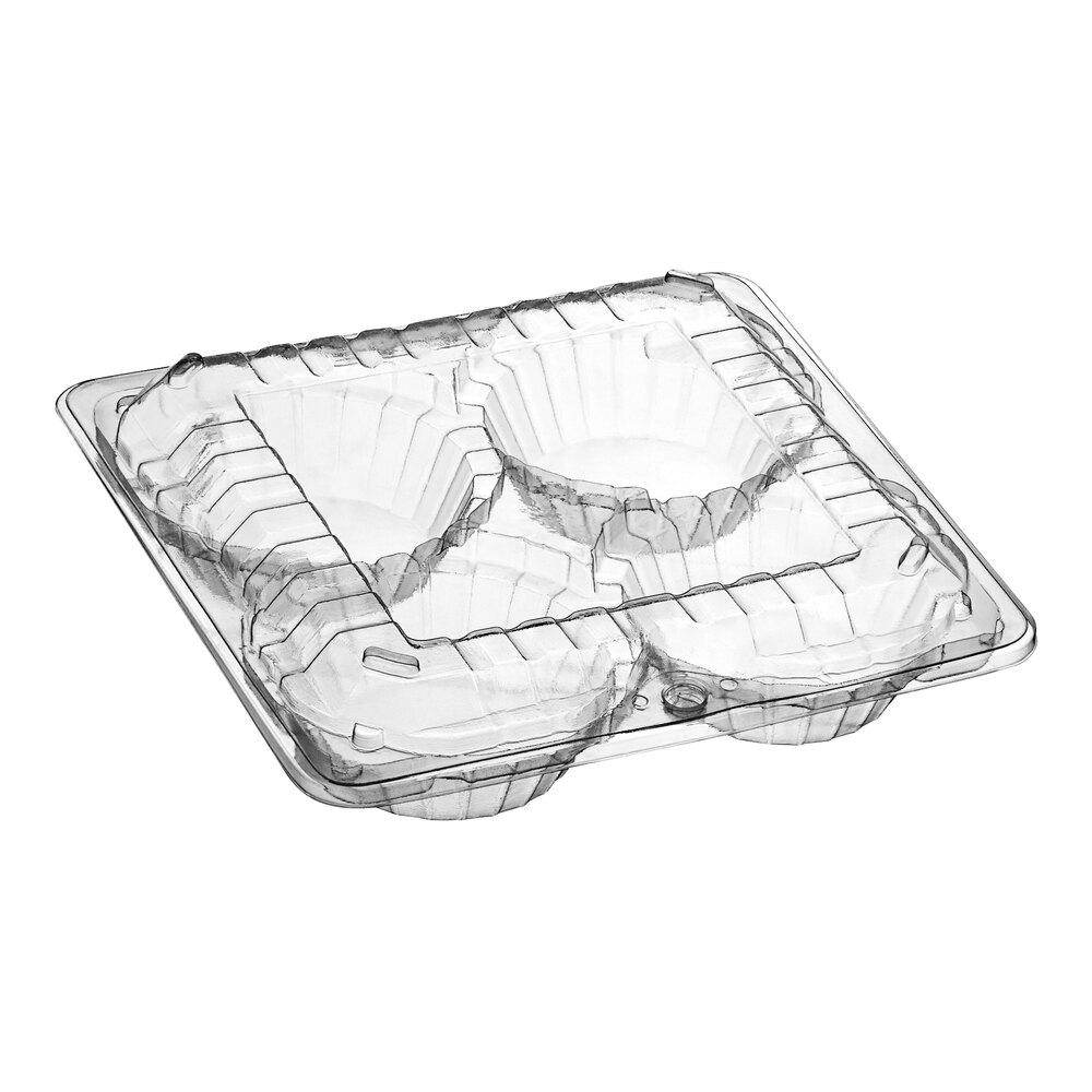 Polar Pak Clear Plastic 4-Compartment Pastry / Tart Hinged Container ...