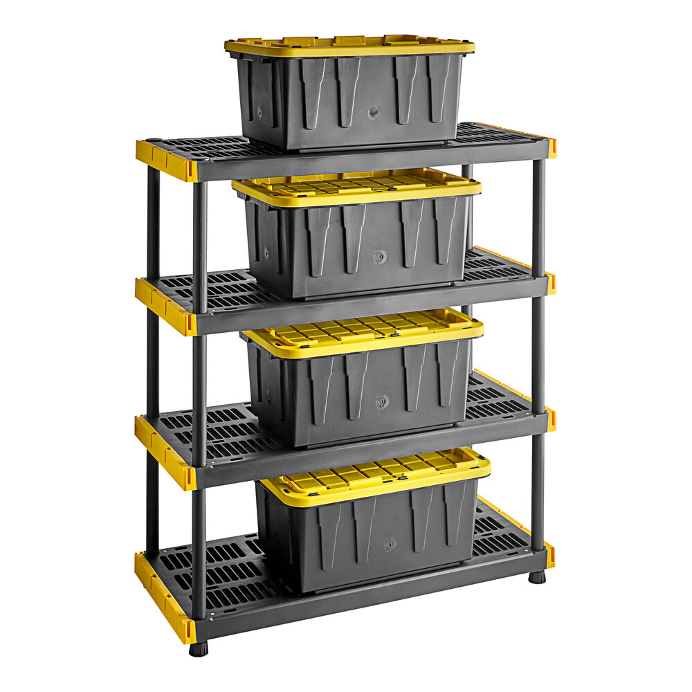 Tough Shelf 48" x 20" x 55 1/4" Black / Yellow Plastic Grid Top 4-Shelf ...