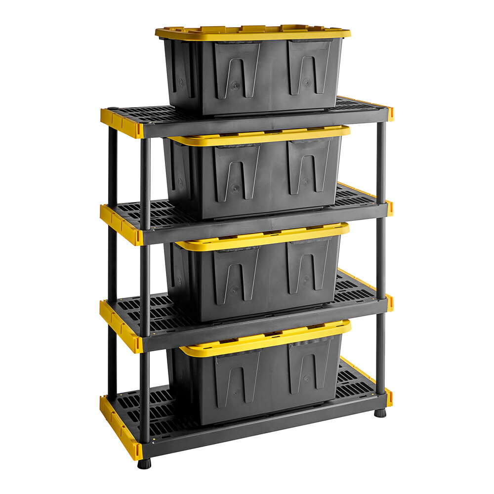Tough Shelf 48" x 20" x 55 1/4" Black / Yellow Plastic Grid Top 4-Shelf ...