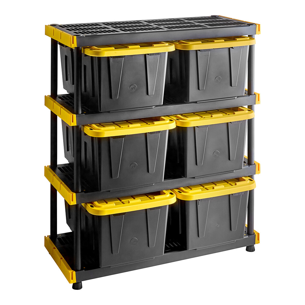 Tough Shelf 48" x 20" x 55 1/4" Black / Yellow Plastic Grid Top 4-Shelf ...