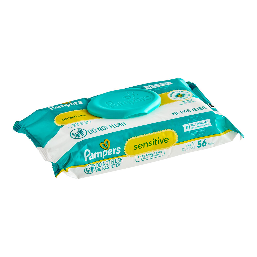 Pampers Sensitive 56-Count Unscented Baby Wipes - 8/Case