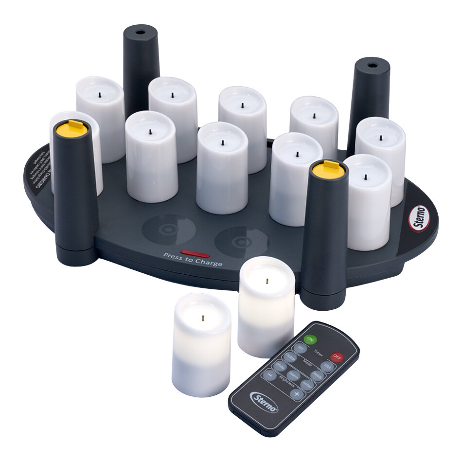 Sterno 12-Piece Color-Changing All-in-One Rechargeable Flameless Votive Set with EasyStack ...