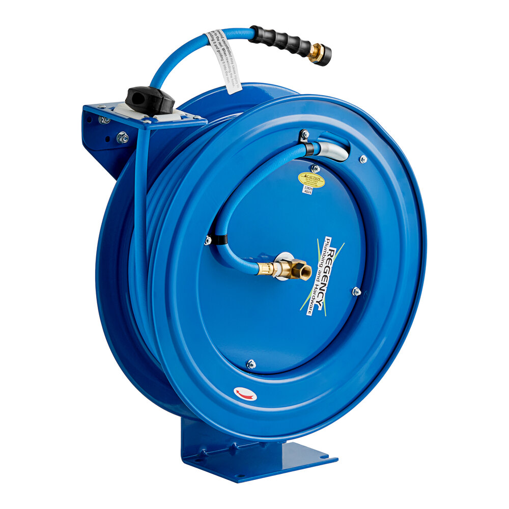 Regency Blue Powder-Coated Steel Open Air / Water Hose Reel with 75' x ...