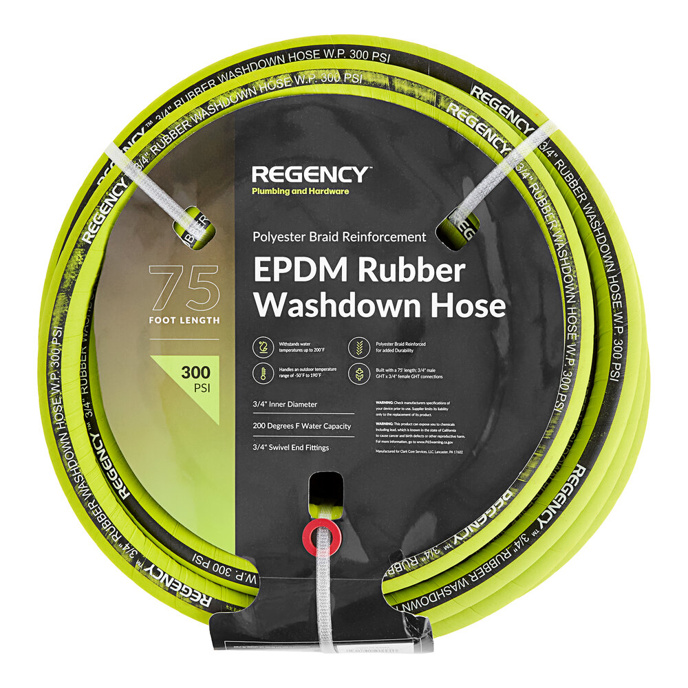 Regency EPDM 75' x 3/4" Polyester Braid Reinforced Rubber Washdown Hose ...