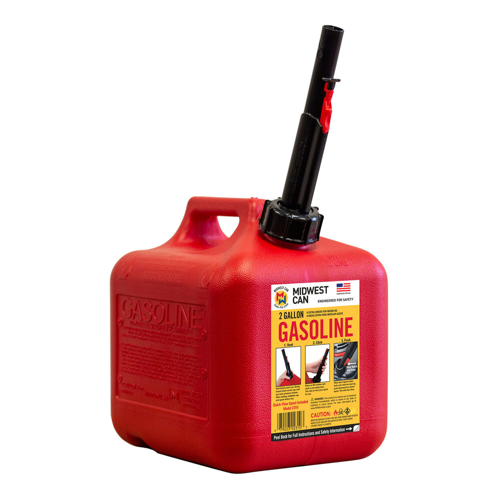 Midwest Can Safe-Flo 2 Gallon Red HDPE Gas Safety Can with Quick-Flow ...