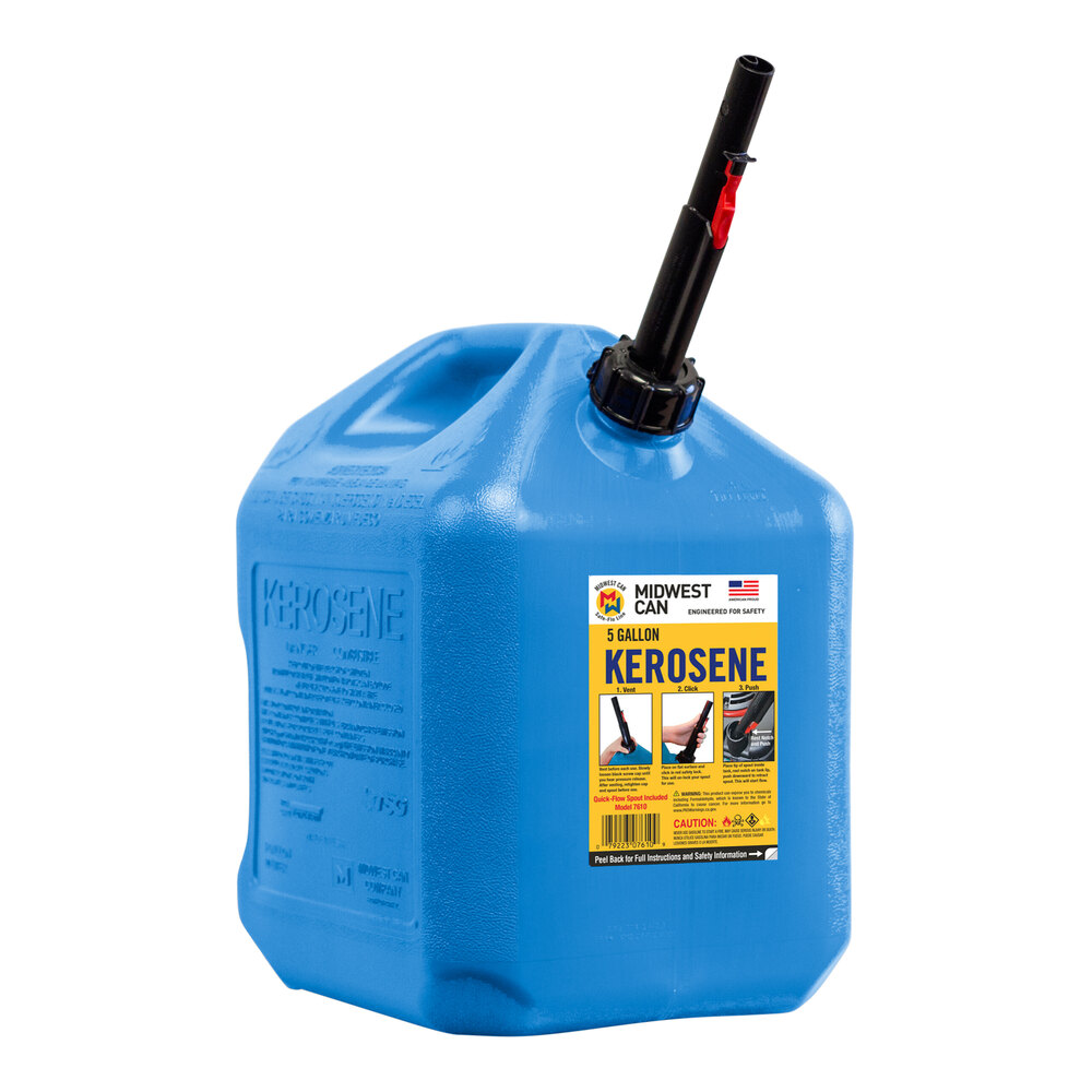Midwest Can 5 Gallon Blue HDPE Ergonomic Kerosene Safety Can with Quick-Flow Spout 7610