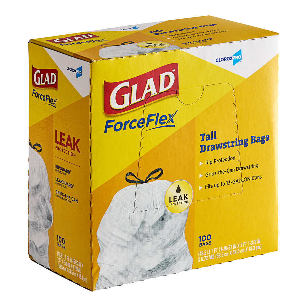 Glad® CloroxPro® ForceFlex CLO78526CT 13 Gallon 0.72 Mil 24" x 27 3/8 ...