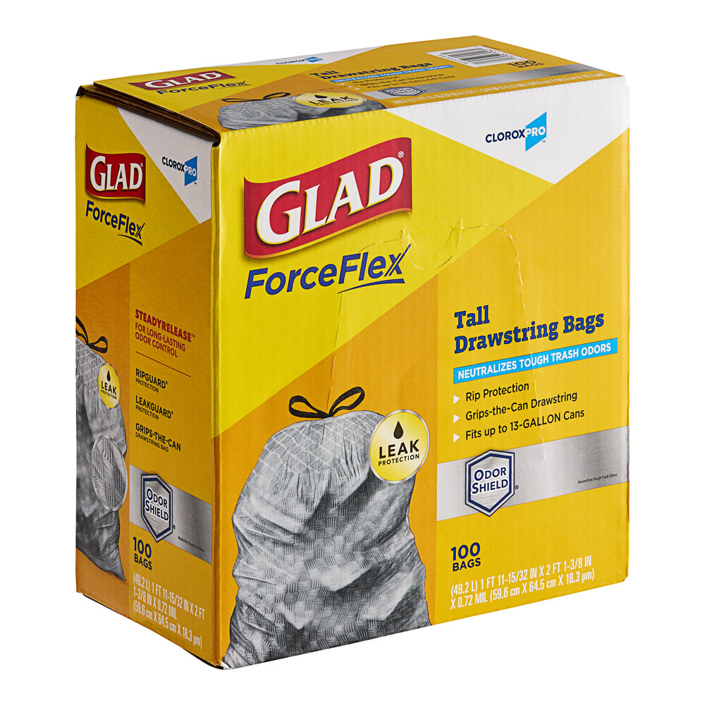 Glad® CloroxPro® ForceFlex CLO70427 13 Gallon 0.72 Mil 23 1/2" x 25 7/ ...
