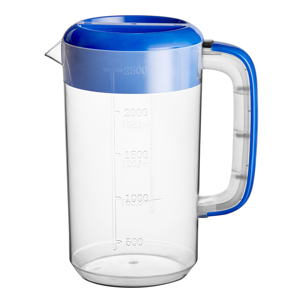Choice 80 oz. Polypropylene Beverage Pitcher with Blue Lid and Handle
