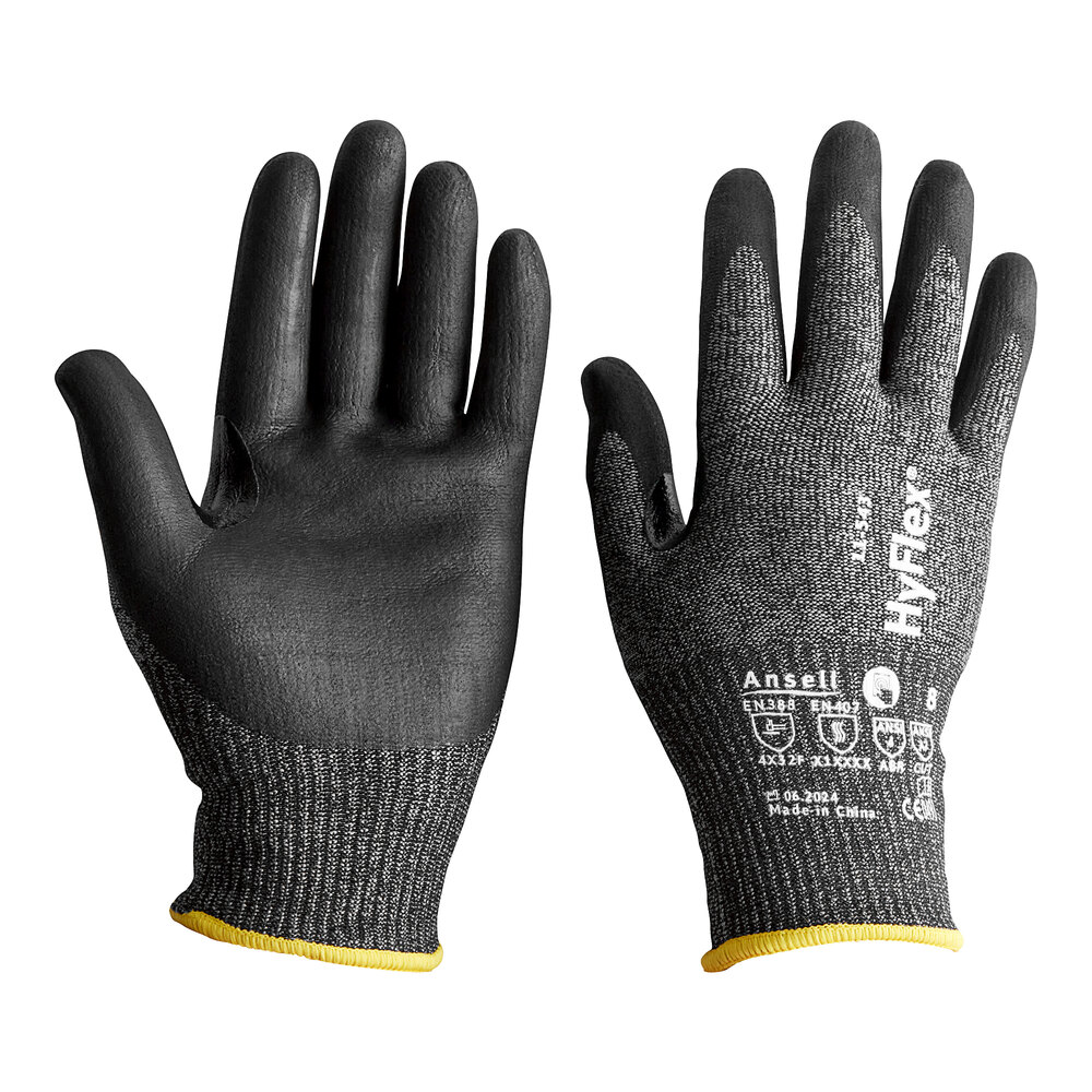 Ansell HyFlex® 11-543 Black and Gray Knitted Gloves with Black Palm-Coated Nitrile and Knit ...