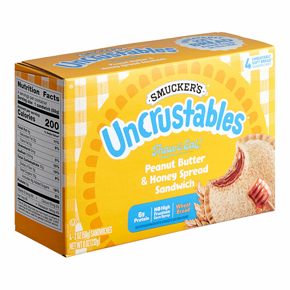 Smucker's Uncrustables Honey and Peanut Butter Sandwich with Wheat ...