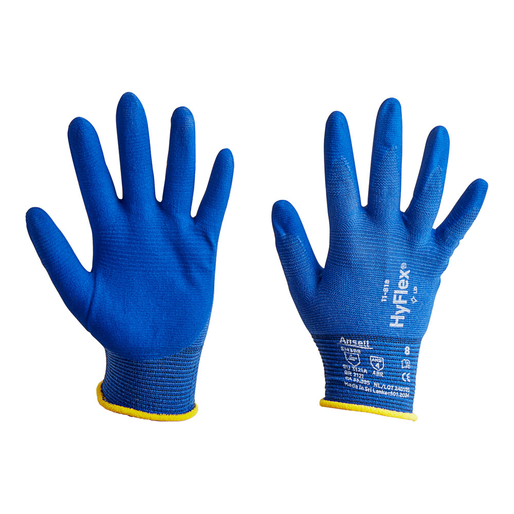 Ansell HyFlex® 11-818 Dark Blue Nylon / Spandex Knitted Gloves with Blue Palm-Coated Foam ...