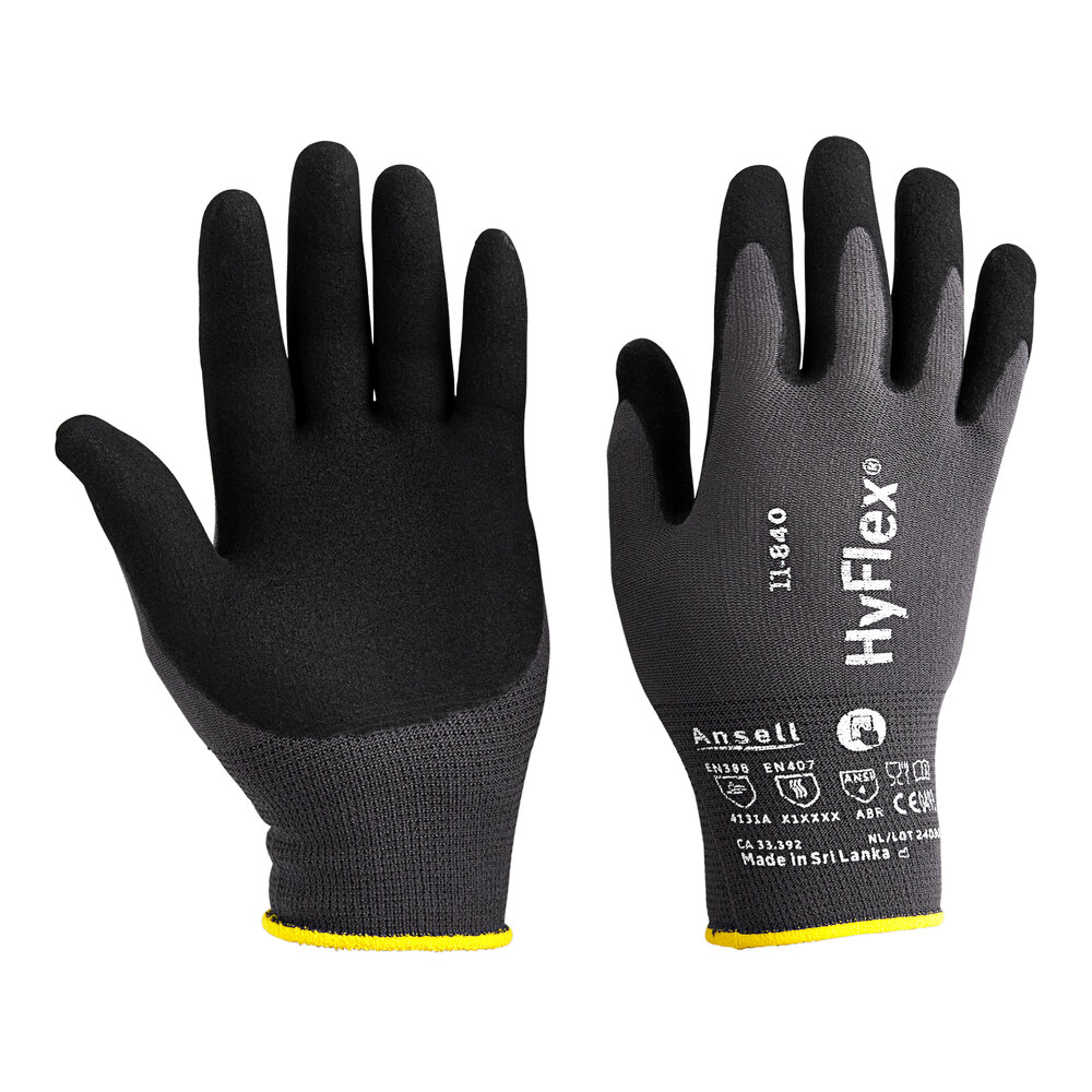 Ansell HyFlex® 11-840 Black and Gray Nylon / Spandex Knitted Gloves ...