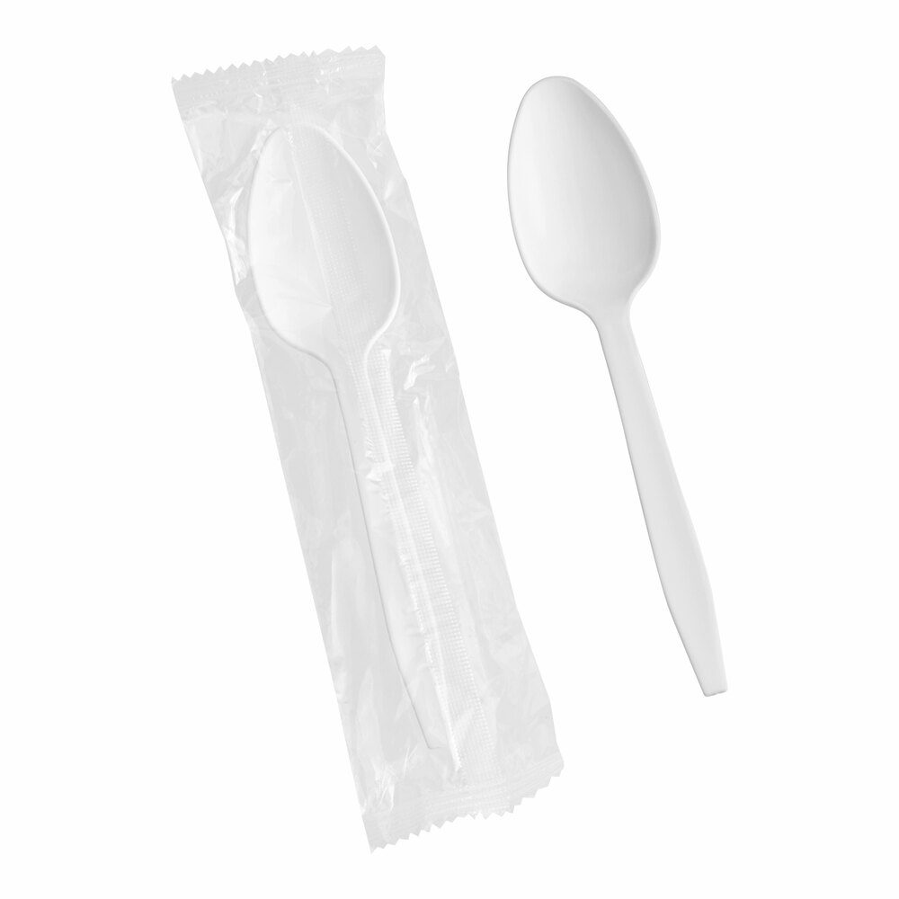 Choice White Heavy Weight Wrapped Polypropylene Plastic Teaspoon ...
