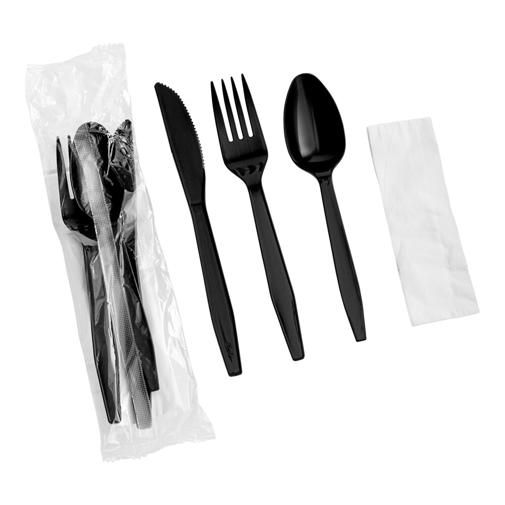 Choice Black Heavy Weight Polypropylene Plastic Cutlery Pack with ...