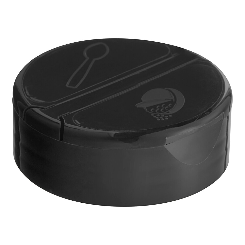53/485 Black Dual-Flapper Induction-Lined Spice Lid with 7 Holes - 875/Case