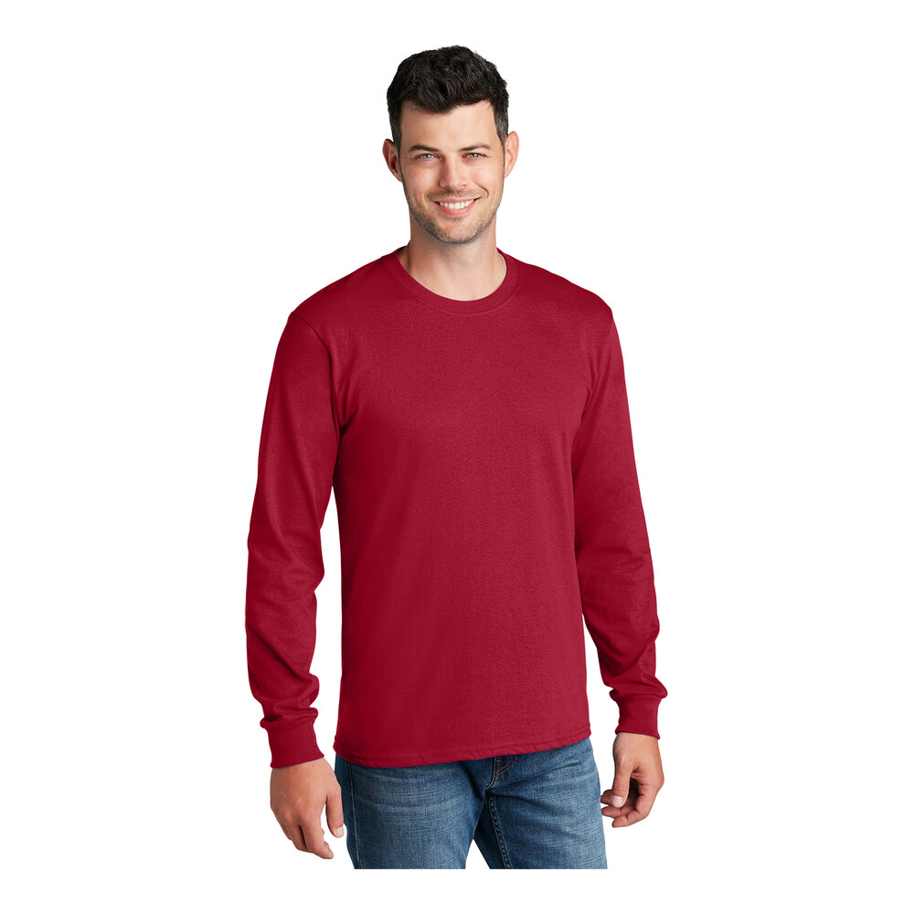 Port & Company PC54LS Unisex Customizable Red Long Sleeve T-Shirt ...