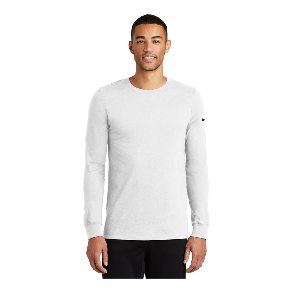 Nike NKBQ5230 Dri-FIT Unisex Customizable White Long Sleeve Moisture ...