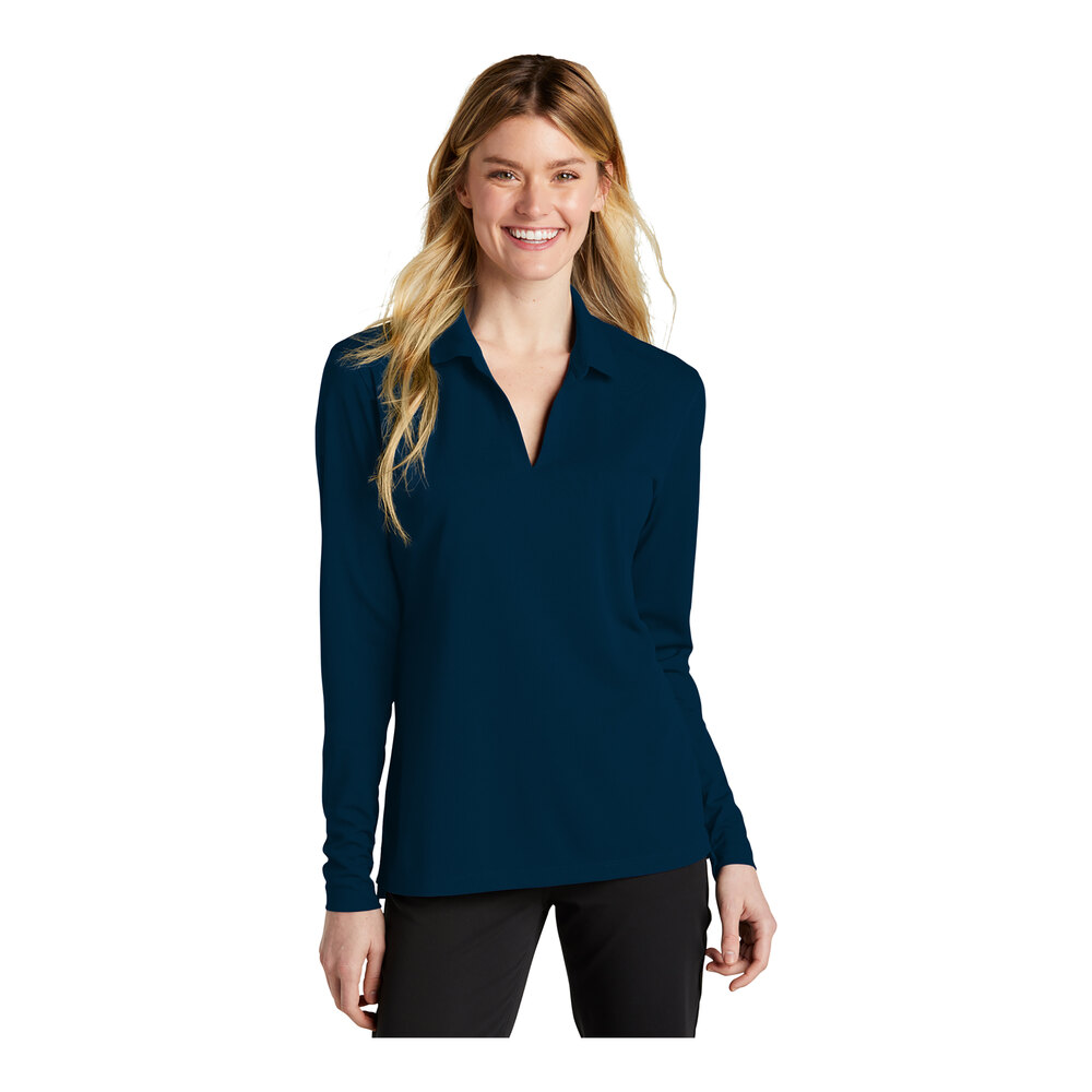Nike NKDC2105 Women's Customizable Navy Long Sleeve Dri-FIT Micro Pique ...