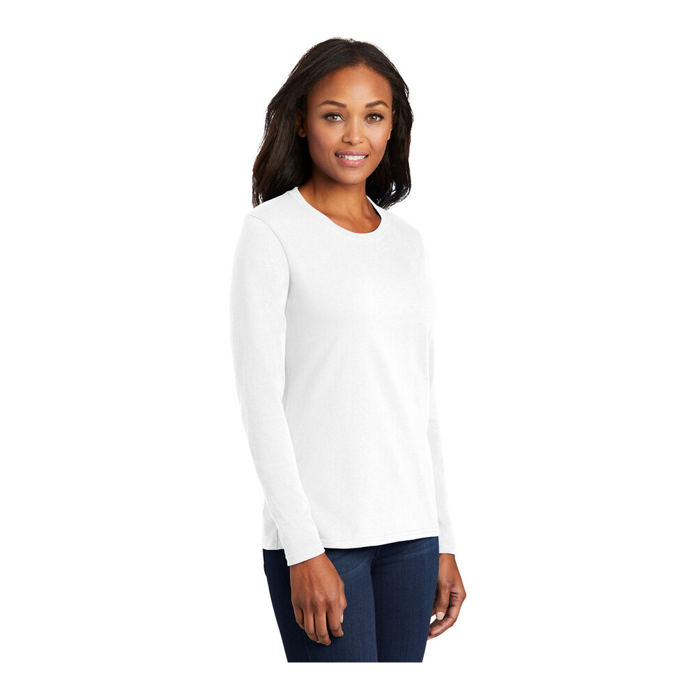Port & Company LPC54LS Women's Customizable White Long Sleeve T-Shirt ...