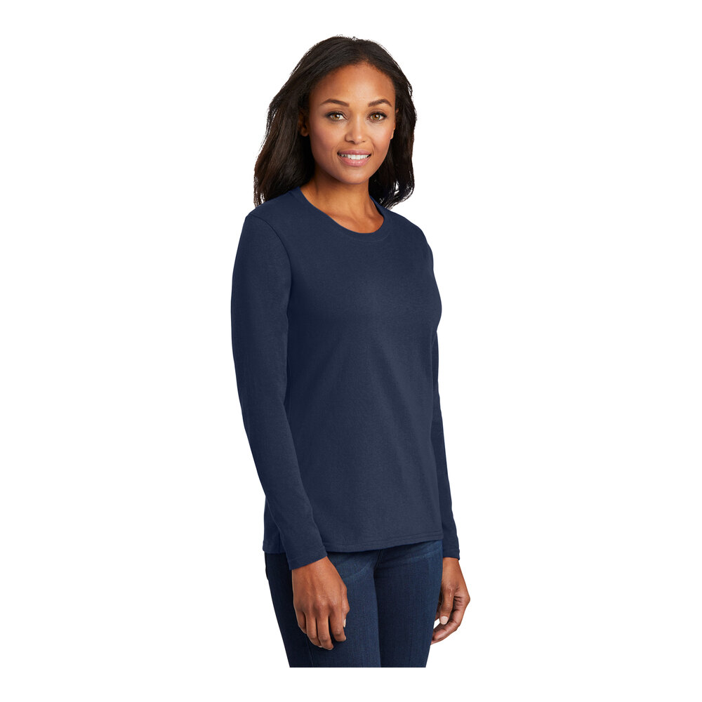 Port & Company LPC54LS Women's Customizable Navy Long Sleeve T-Shirt ...