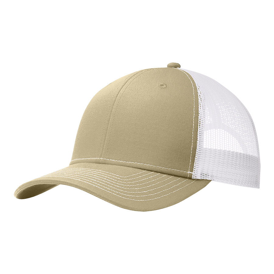 Port Authority C402 Customizable Light Khaki / White 6-Panel Trucker ...