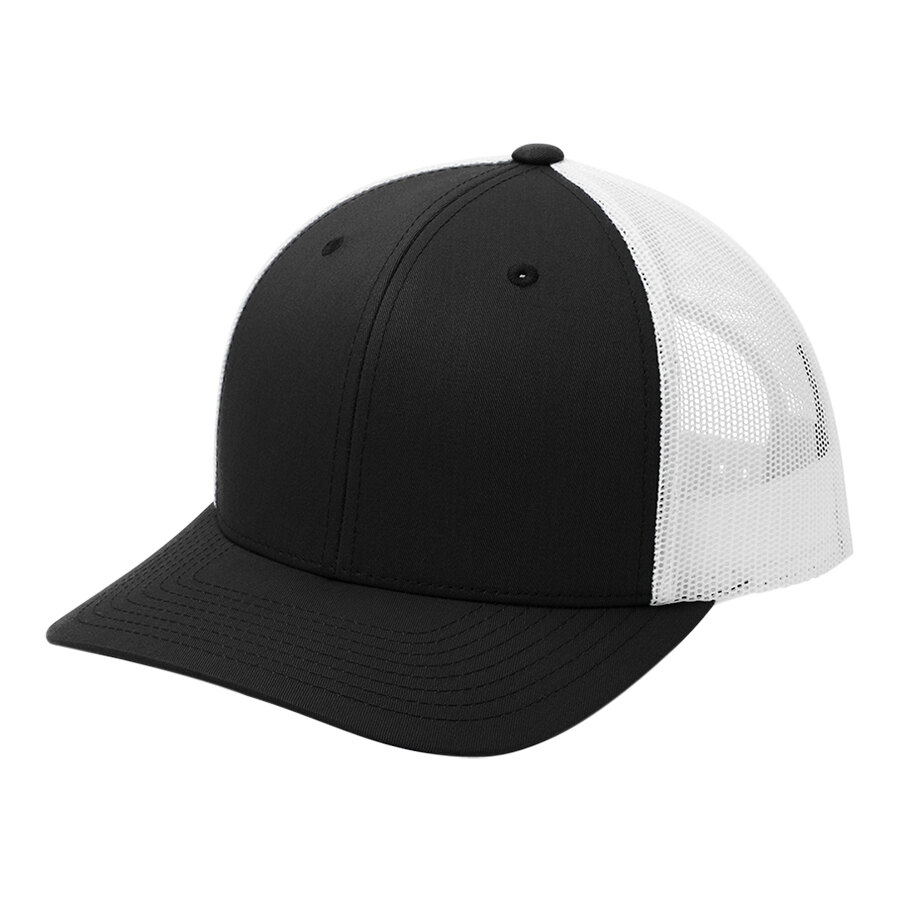 Sport-Tek STC39 Customizable Black / White 6-Panel Trucker Cap with ...