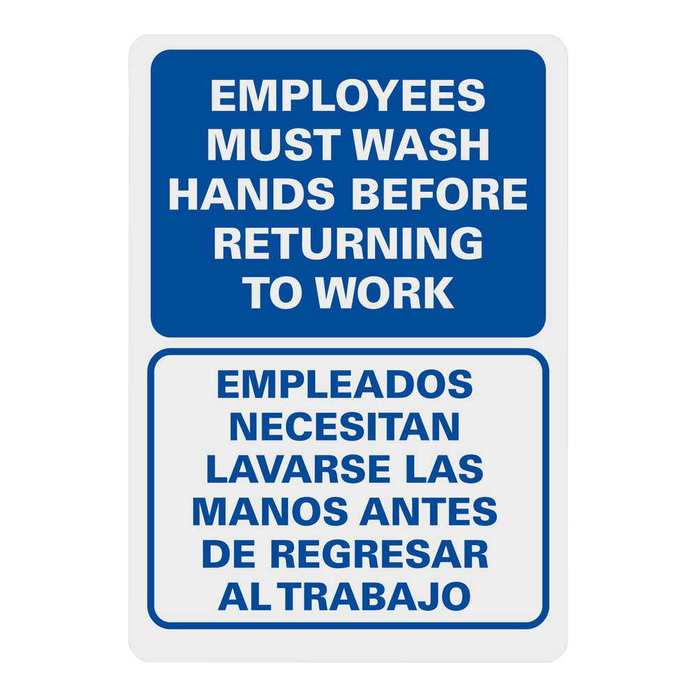 Lavex 14" x 10" Non-Reflective Aluminum Bilingual "Employees Must Wash ...