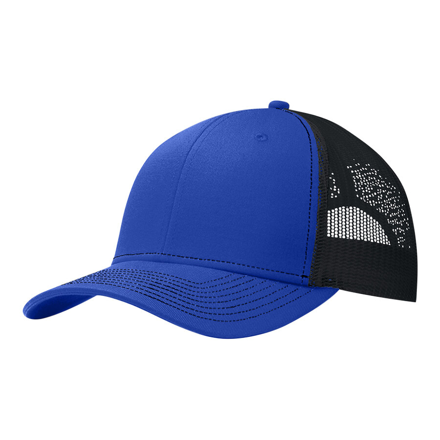 Port Authority C402 Customizable True Royal / Black 6-Panel Trucker Cap ...
