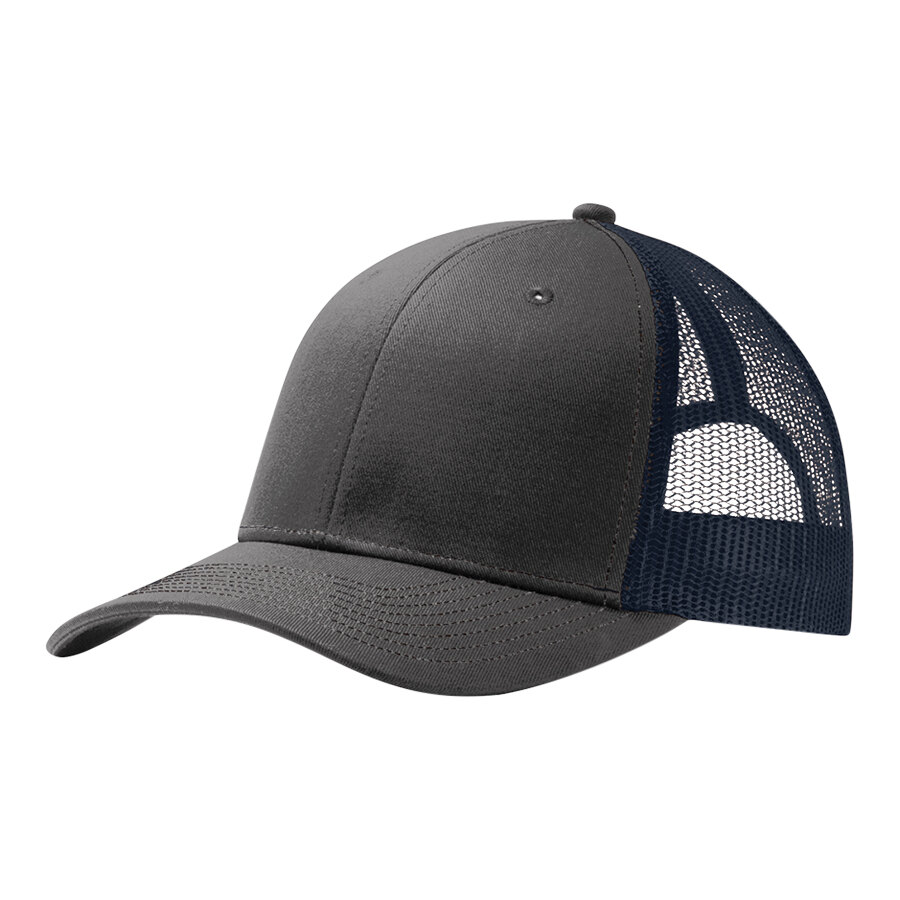 Port Authority C402 Customizable Gray Steel / True Navy 6-Panel Trucker ...