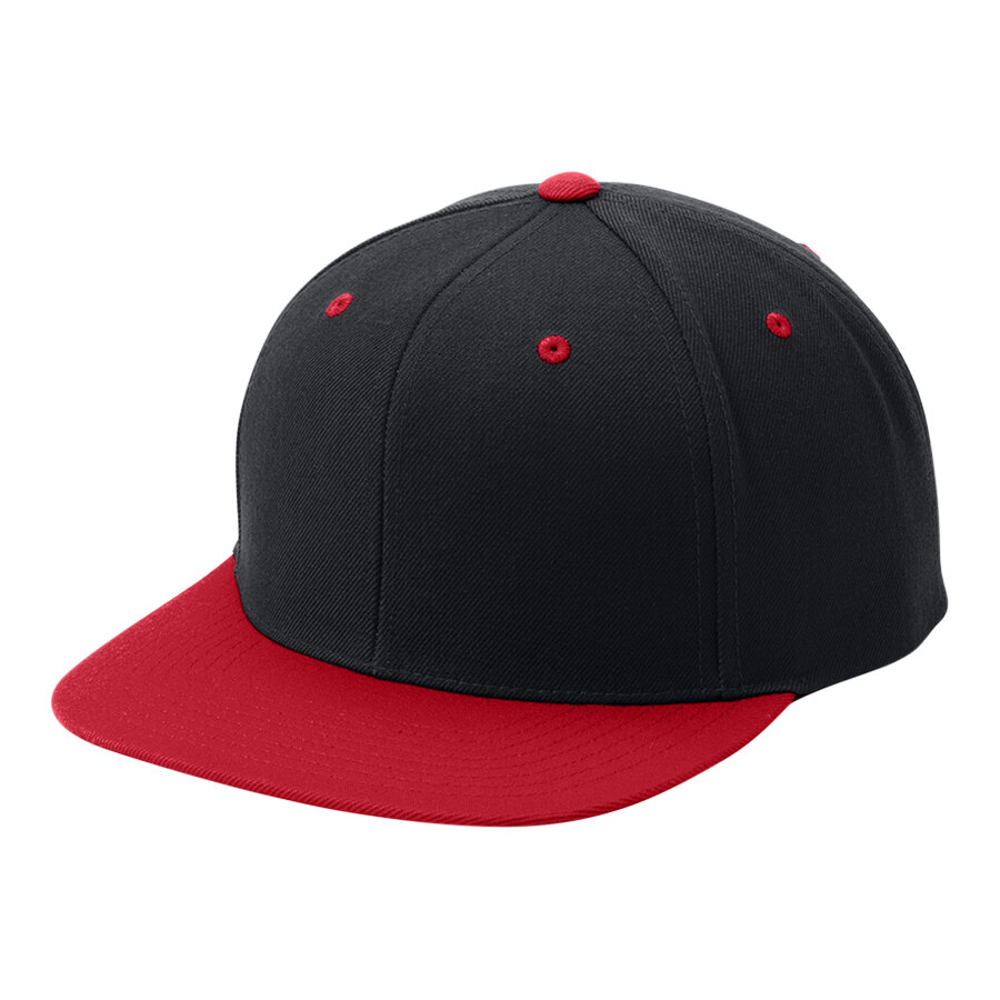 Sport-Tek STC19 Customizable Black / True Red 6-Panel Flat Bill ...