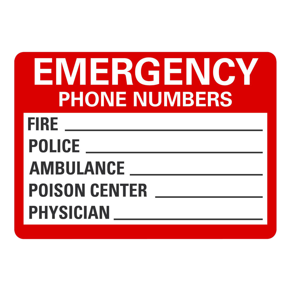 Lavex 10" x 7" Non-Reflective Aluminum "Emergency Phone Numbers / Fire ...