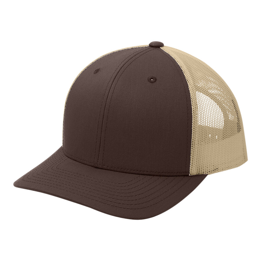 Sport-Tek STC39 Customizable Chocolate Brown / Khaki 6-Panel Trucker ...