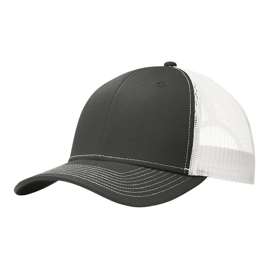 Port Authority C402 Customizable Gray Steel / White 6-Panel Trucker Cap ...