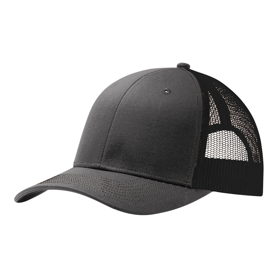 Port Authority C402 Customizable Gray Steel / Black 6-Panel Trucker Cap ...
