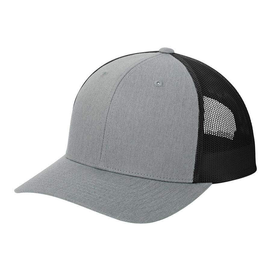 Sport-Tek STC39 Customizable Heather Gray / Black 6-Panel Trucker Cap ...