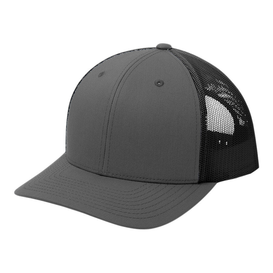 Sport-Tek STC39 Customizable Graphite / Black 6-Panel Trucker Cap with ...