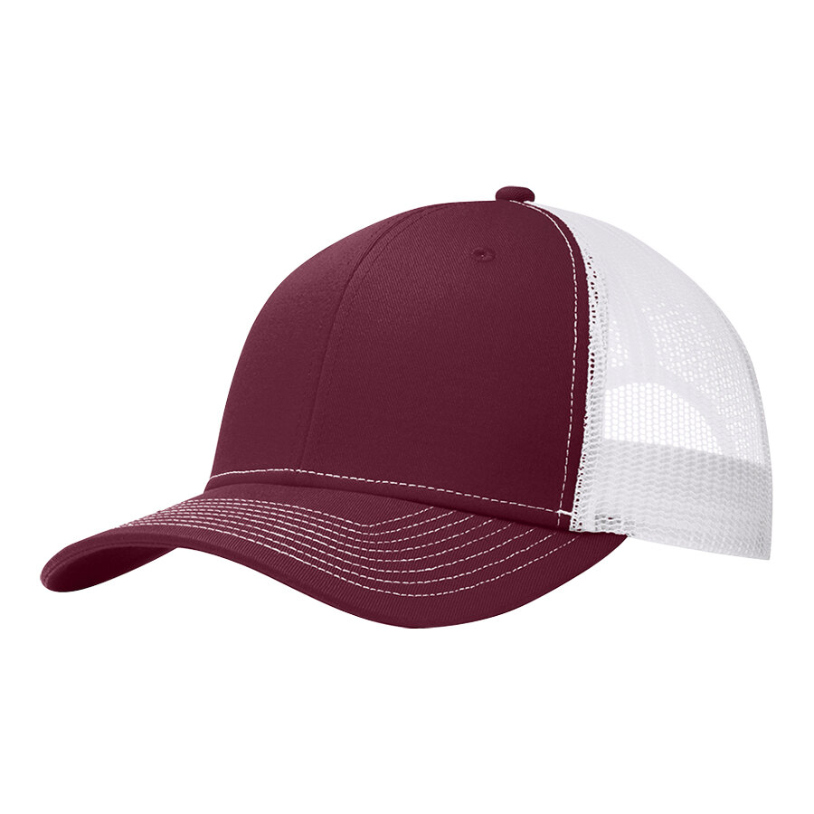 Port Authority C402 Customizable Maroon / White 6-Panel Trucker Cap ...