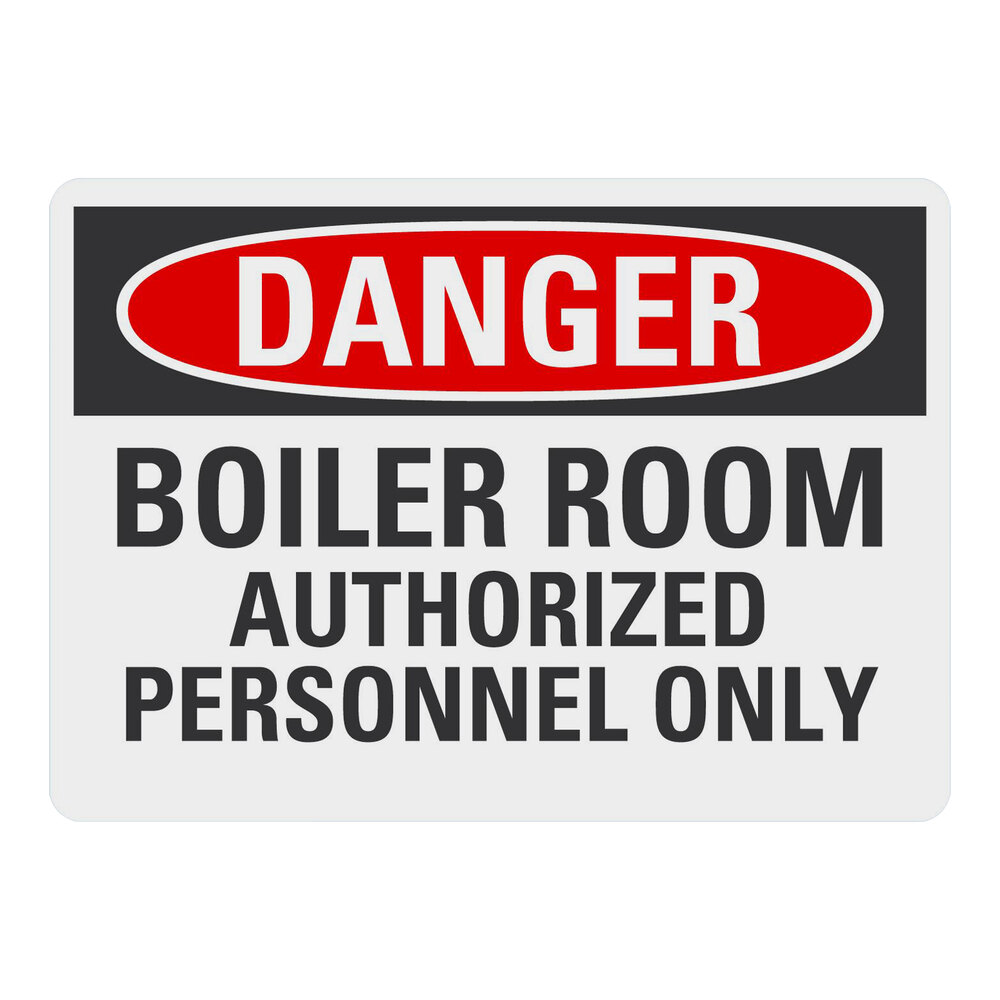 Lavex 14" x 10" Non-Reflective Adhesive Vinyl "Danger / Boiler Room ...