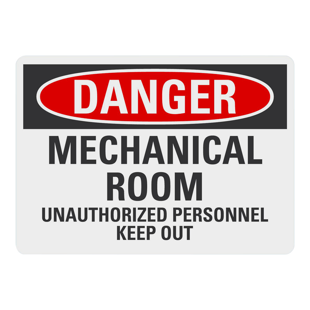 Lavex 10" x 7" Non-Reflective Adhesive Vinyl "Danger / Mechanical Room ...