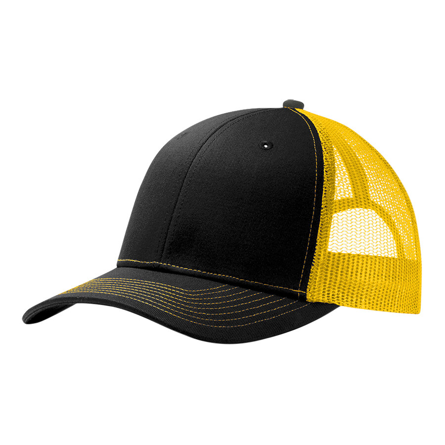 Port Authority C402 Customizable Black / Gold 6-Panel Trucker Cap With ...