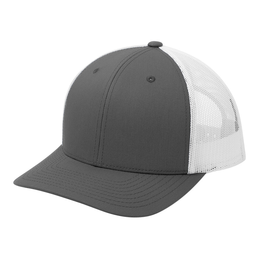 Sport-Tek STC39 Customizable Graphite / White 6-Panel Trucker Cap with ...