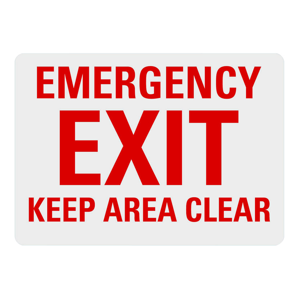 Lavex 14" x 10" White Non-Reflective Adhesive Vinyl "Emergency Exit ...