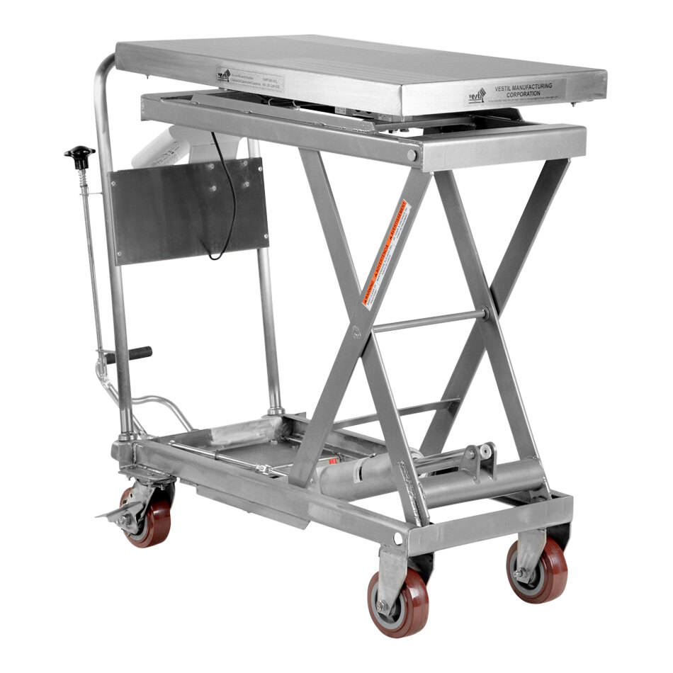 Vestil 32" x 19 1/2" Stainless Steel Hydraulic Scissor Lift Cart with ...