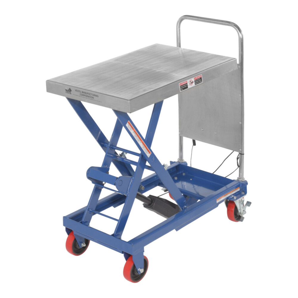 Vestil 32" x 19 1/2" Blue Steel Linear Elevating Cart with 15"-33" Lift ...